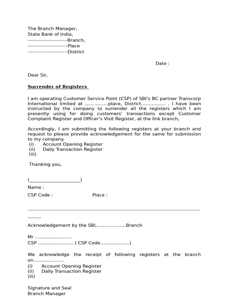 Acknowledgement of Register Surrender | PDF