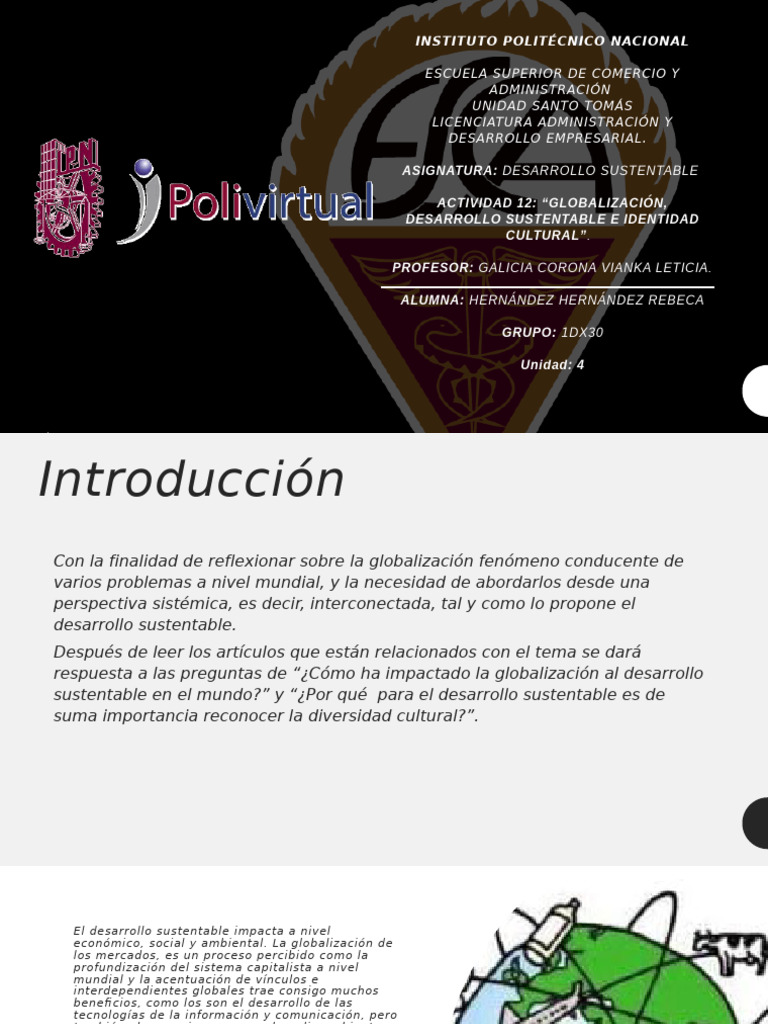 Unidad 4_actividad 12_gobalización, Desarrollo Sustentable e Identidad Cultural | PDF ...
