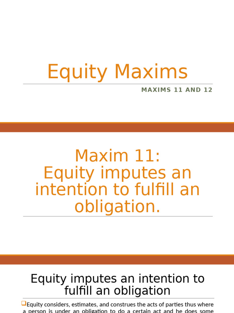 Lecture 7 Equity Maxims 11 and 12 | PDF | Equity (Law) | Jurisdiction