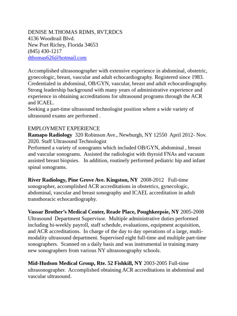 denise resume 11-20 | PDF | Medical Ultrasound | Anthropometry