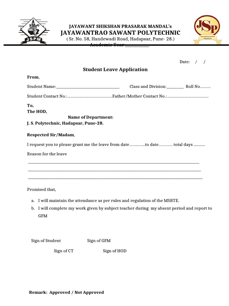Student Leave Application | PDF