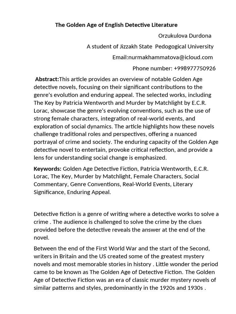 The Golden Age of English Detective Literature | PDF | Detective ...
