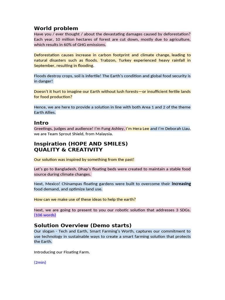 WRO 2024 Presentation Script | PDF | Agriculture | Deforestation