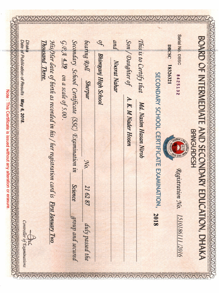 SSC Certificate | PDF