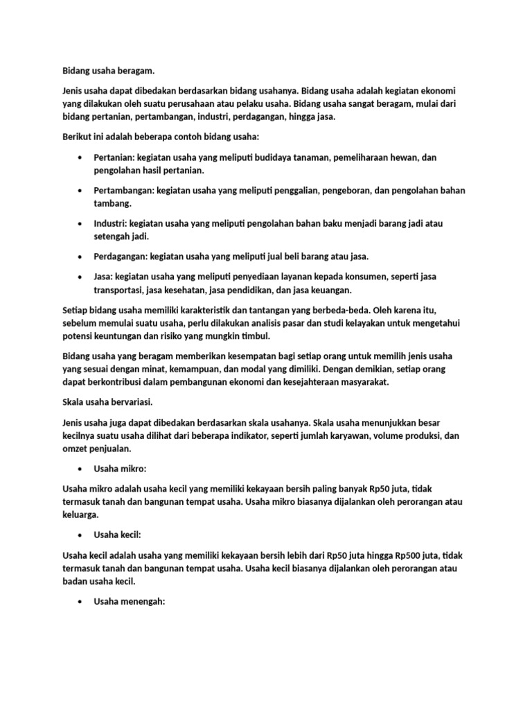 Jenis dan Skala Usaha Ekonomi Beragam | PDF