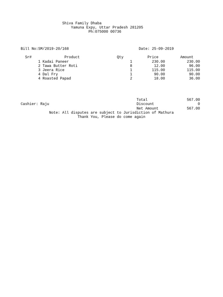 Restaurant Bill Format in Excel | PDF