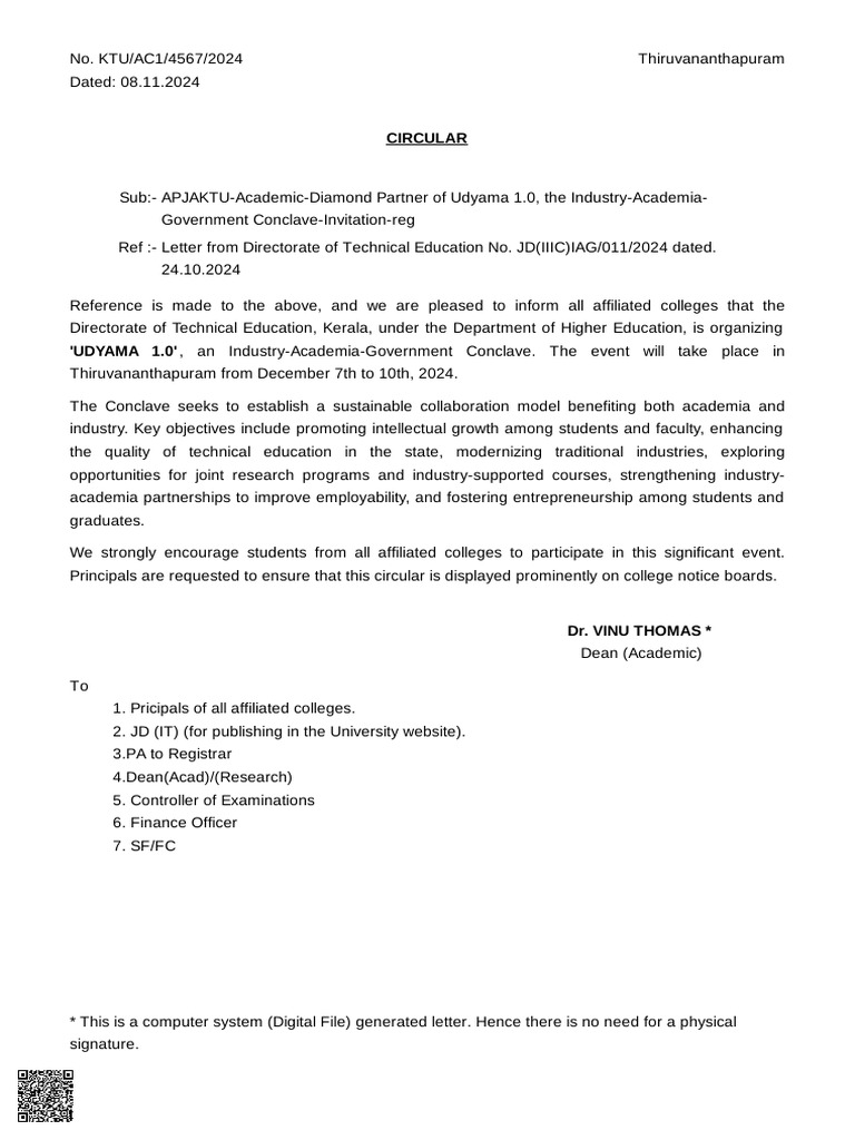 Circular - KTU-AC1-4567-20233 | PDF
