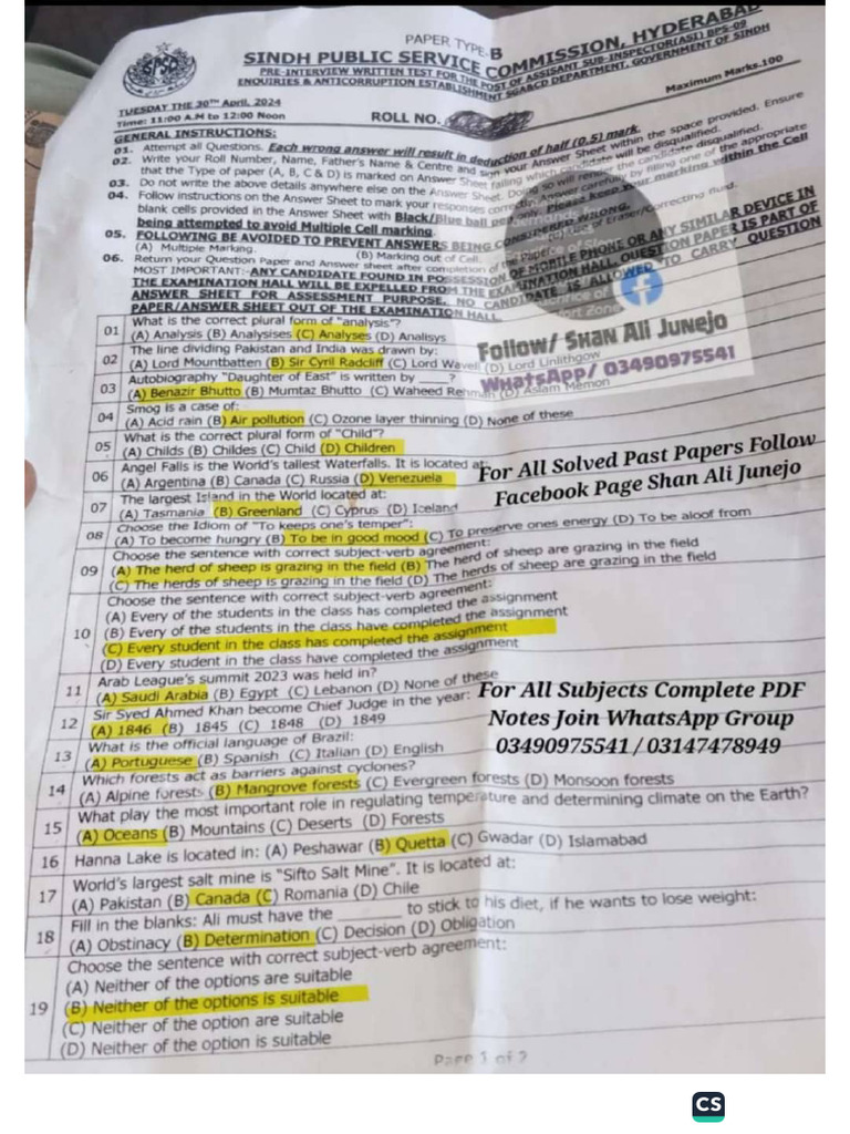 SPSC ASI All MCQs & Eassy Past Papers Compile 03490975541 03490975542 | PDF