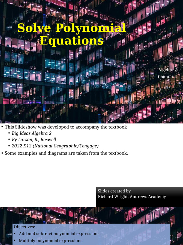 Solve Polynomial Equations in Algebra 2 | PDF | Factorization ...