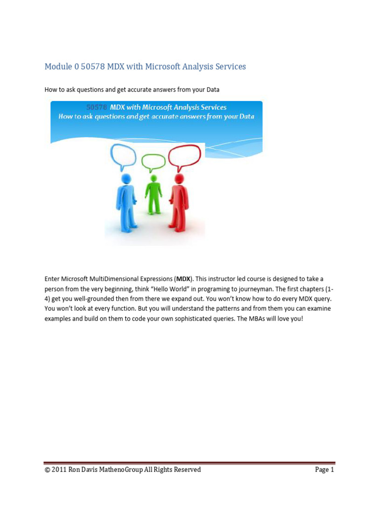 50578A 50578A-ENU MDX With Microsoft Analysis Services Through SQL 2012 Instructor | PDF | Data ...