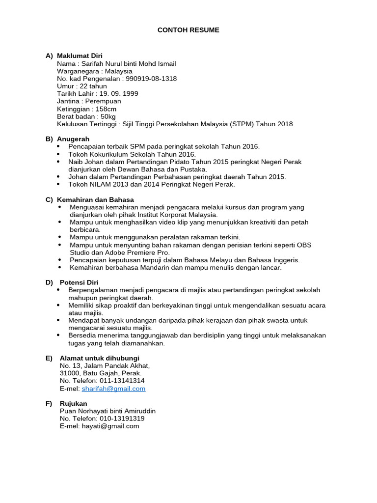 Contoh Resume | PDF