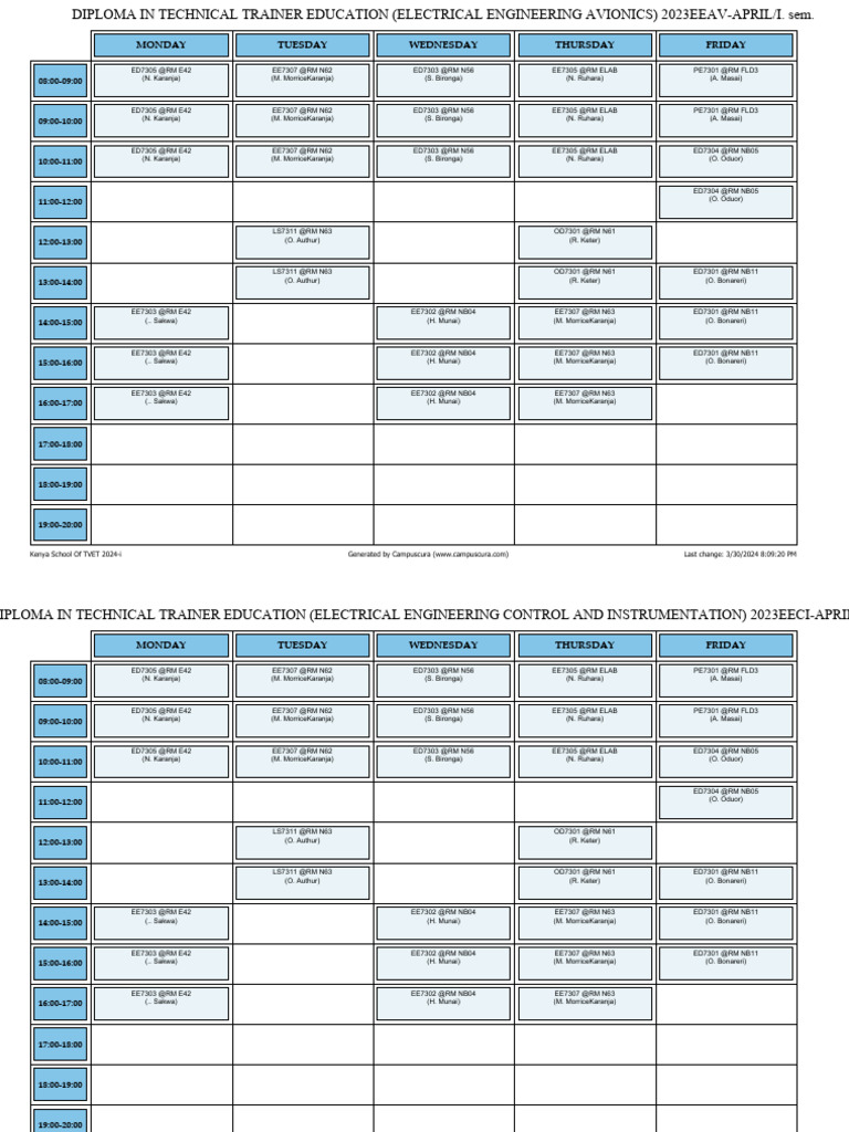 April 2024 EE Timetable | PDF