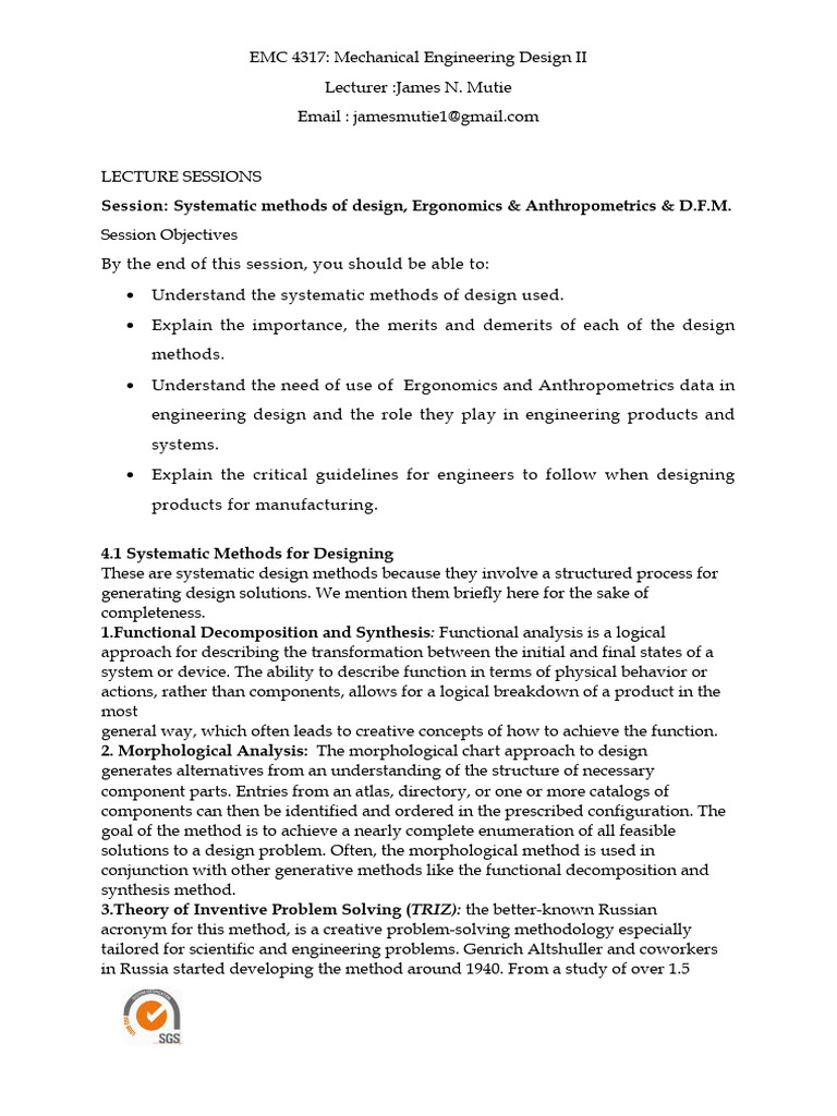 EMC 4317 Design Methodology & D.F.M. | PDF | Mathematical Optimization | Human Factors And ...