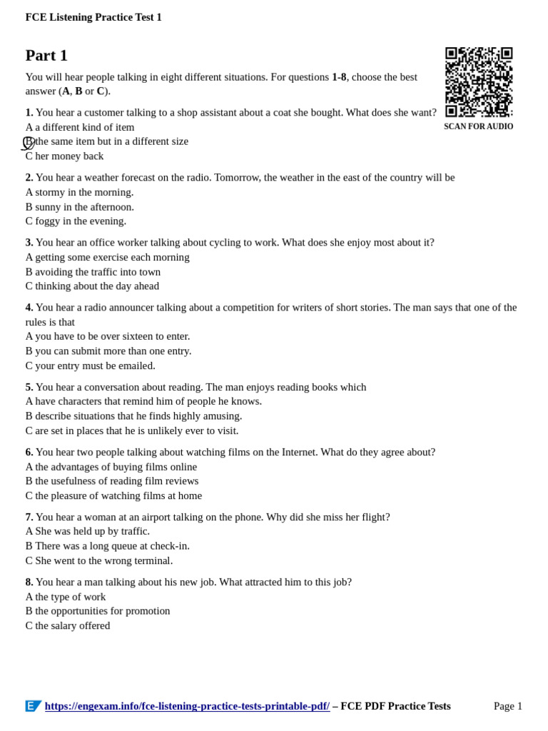 FCE Listening Đề 1 (2024 Edition) | PDF | Teachers | Music Education