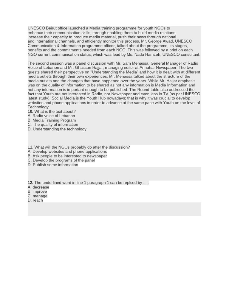 Soal READING TEXT GRADE 12 | PDF