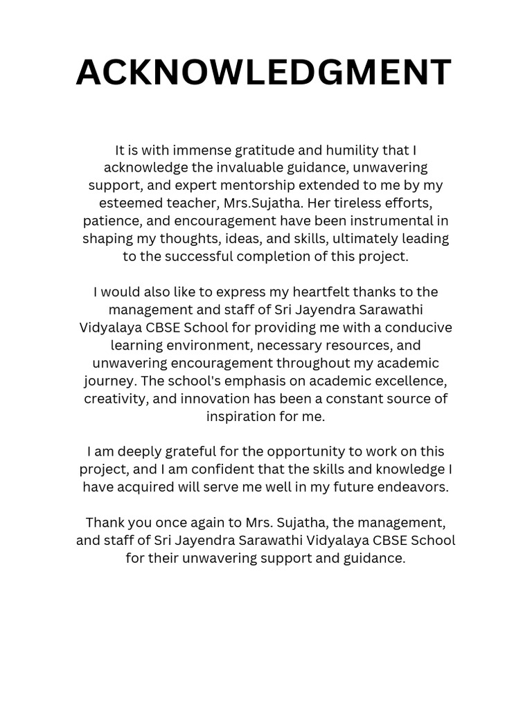 Acknowledgment of Academic Support | PDF | Mentorship | Gratitude