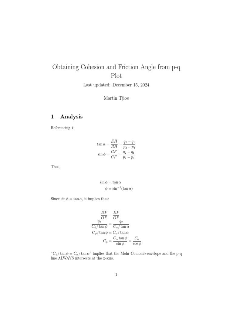 Cohesion and Friction Angle from p-q Plot | PDF