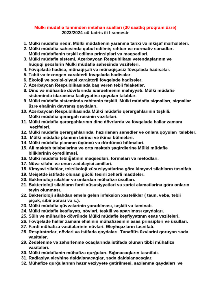 30 Saat Mülki M. Yeni Suallar | PDF