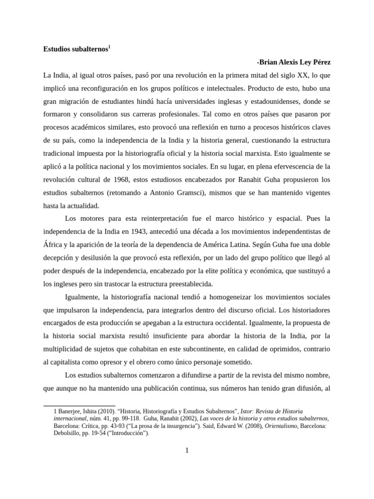 Ley, Brian, Subalternos | PDF | marxismo | Historiografía
