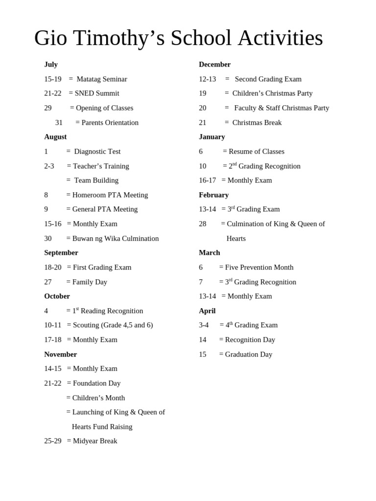 School Activities | PDF