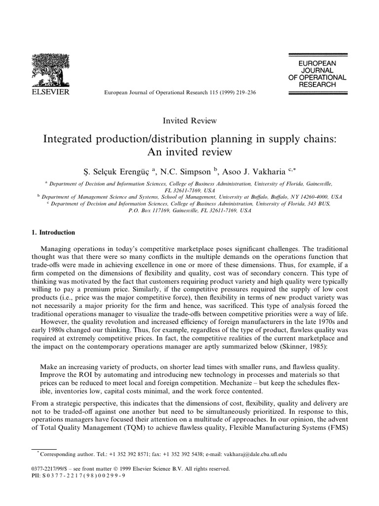 Tegrated Production Distribution Plann Pdf Supply Chain Inventory