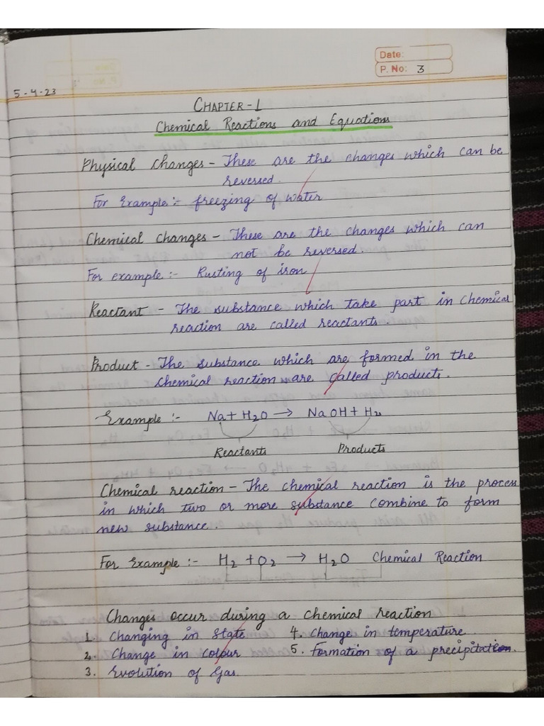 Chemical Reactions and Equations Class 10 | PDF