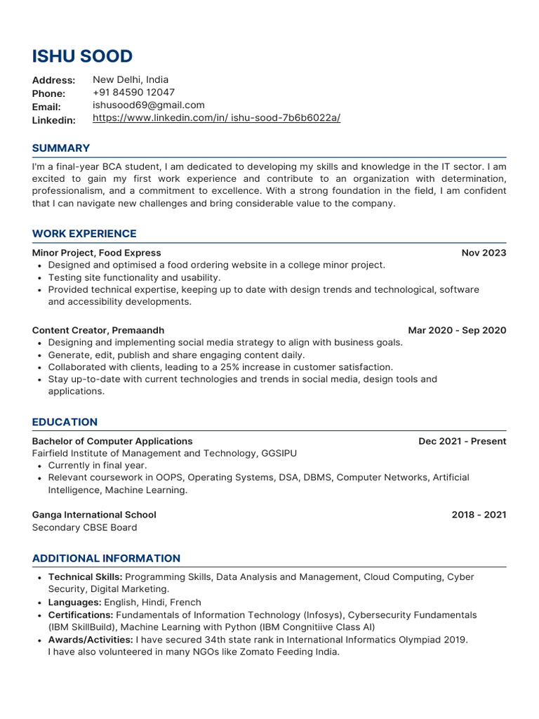 Ishu Sood Resume | PDF