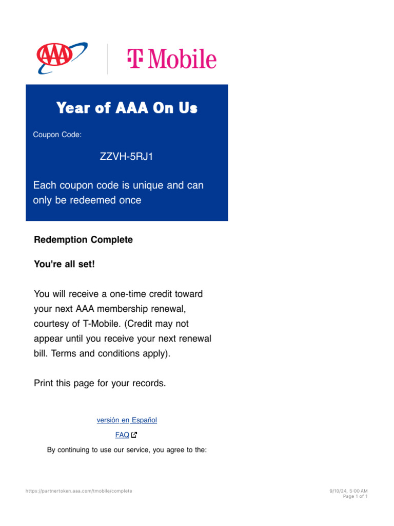 Year Year of of AAA Aaa On On Us Us: ZZVH-5RJ1 Each Coupon Code Is ...