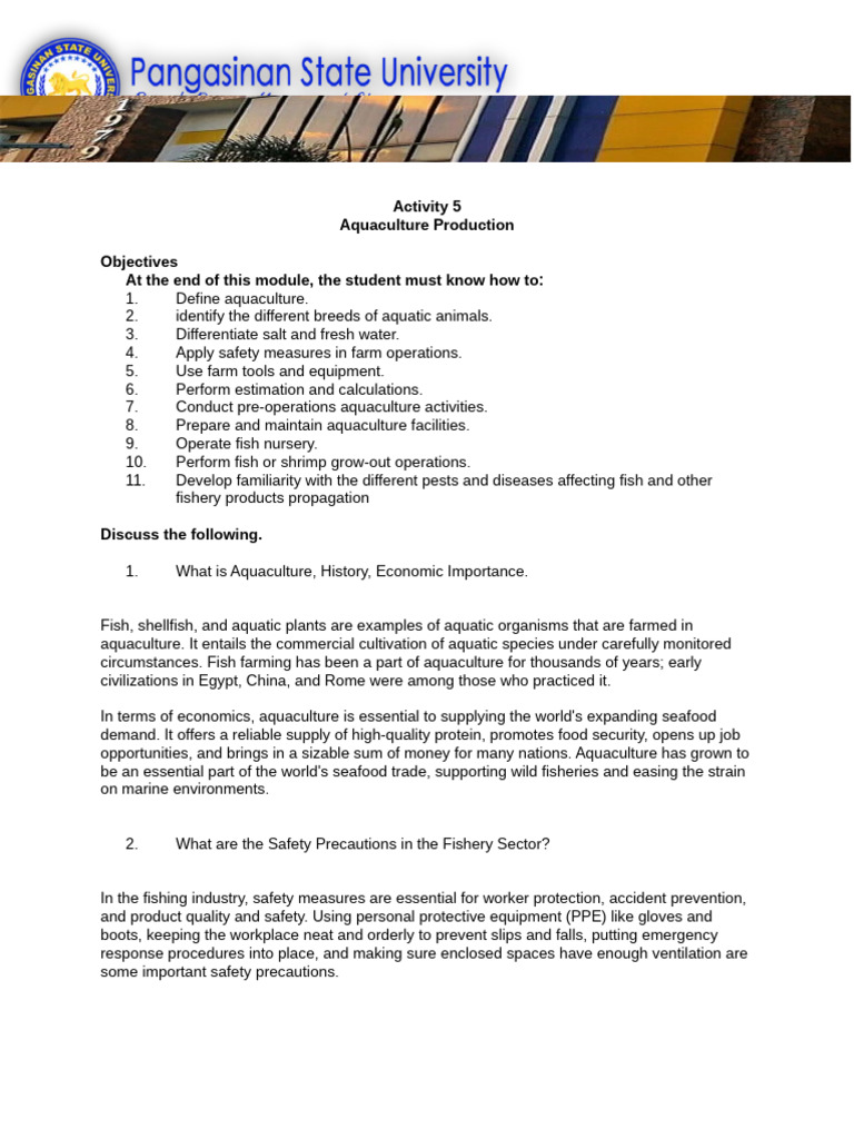Activity 5 Aquaculture 2 | PDF | Aquaculture | Fish And Humans