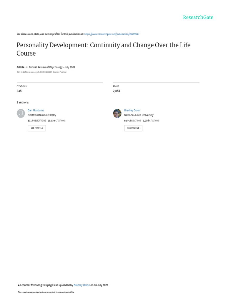 Personality Development Continuity and Change Over | PDF | Temperament ...