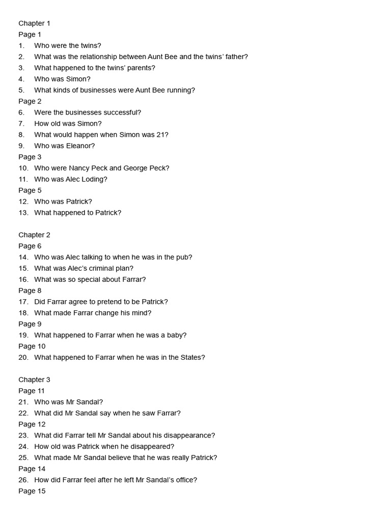 Brat Farrar CH 1-12 Questions | PDF