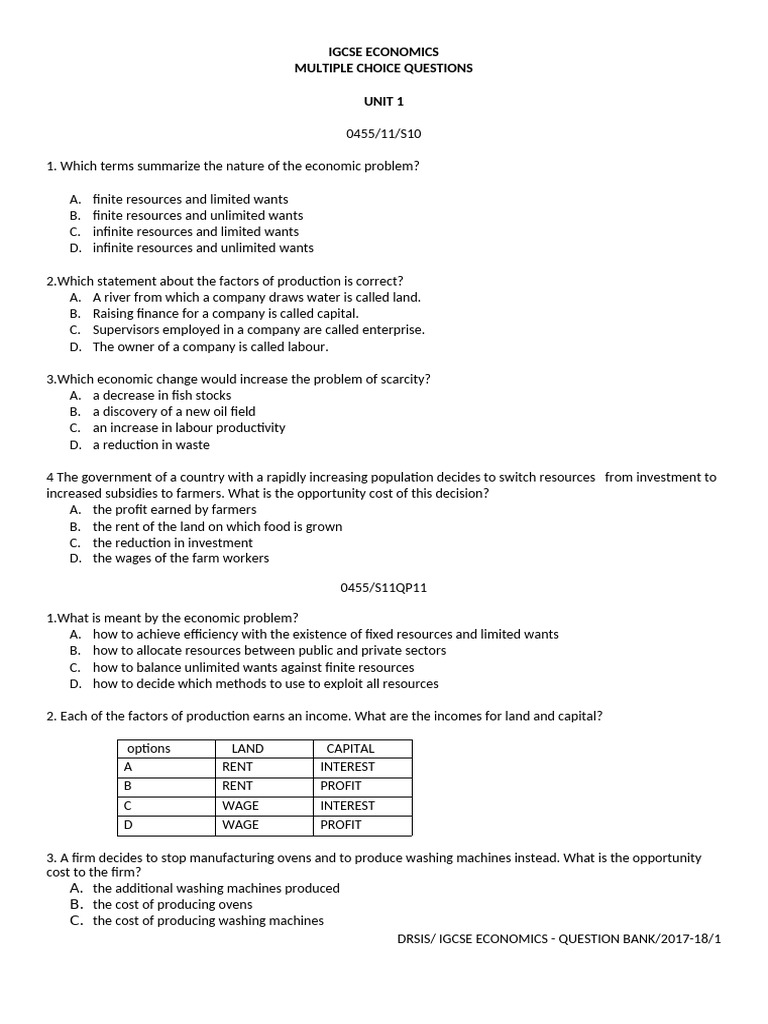 IGCSE MCQ All Units Question Bank | PDF | Cost Of Living | Demand
