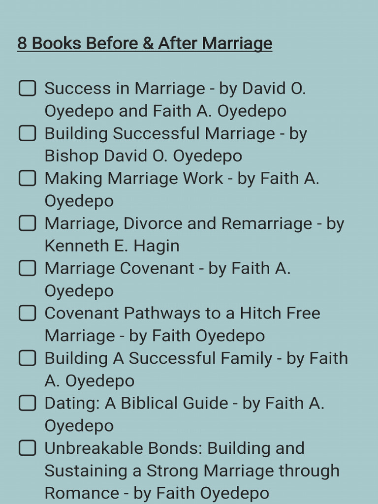 8 Books Before & After Marriage - Bishop David Oye - 241215 - 061127 | PDF