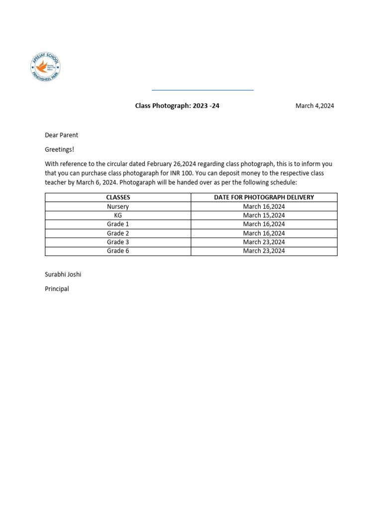 Class Photograph Purchase Details 2023-24 | PDF