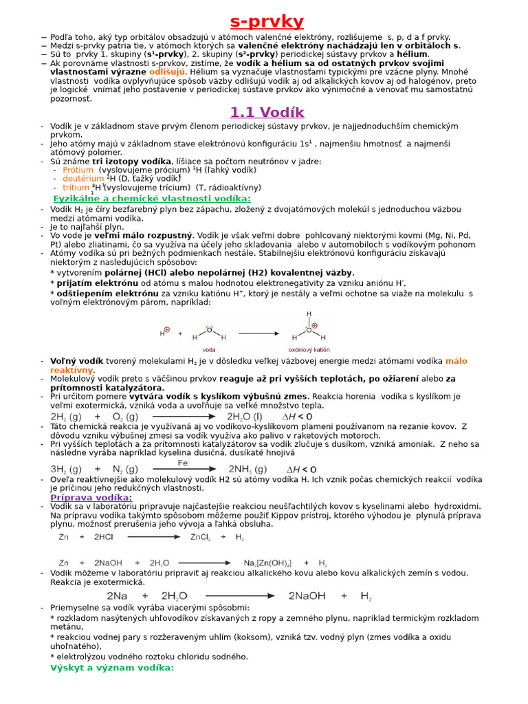 S-Prvky + VODA | PDF