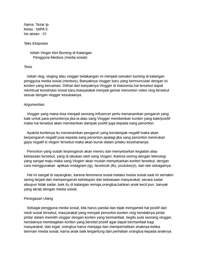 TEKS EKSPOSISI TEZAR IP X MIPA 5 | PDF