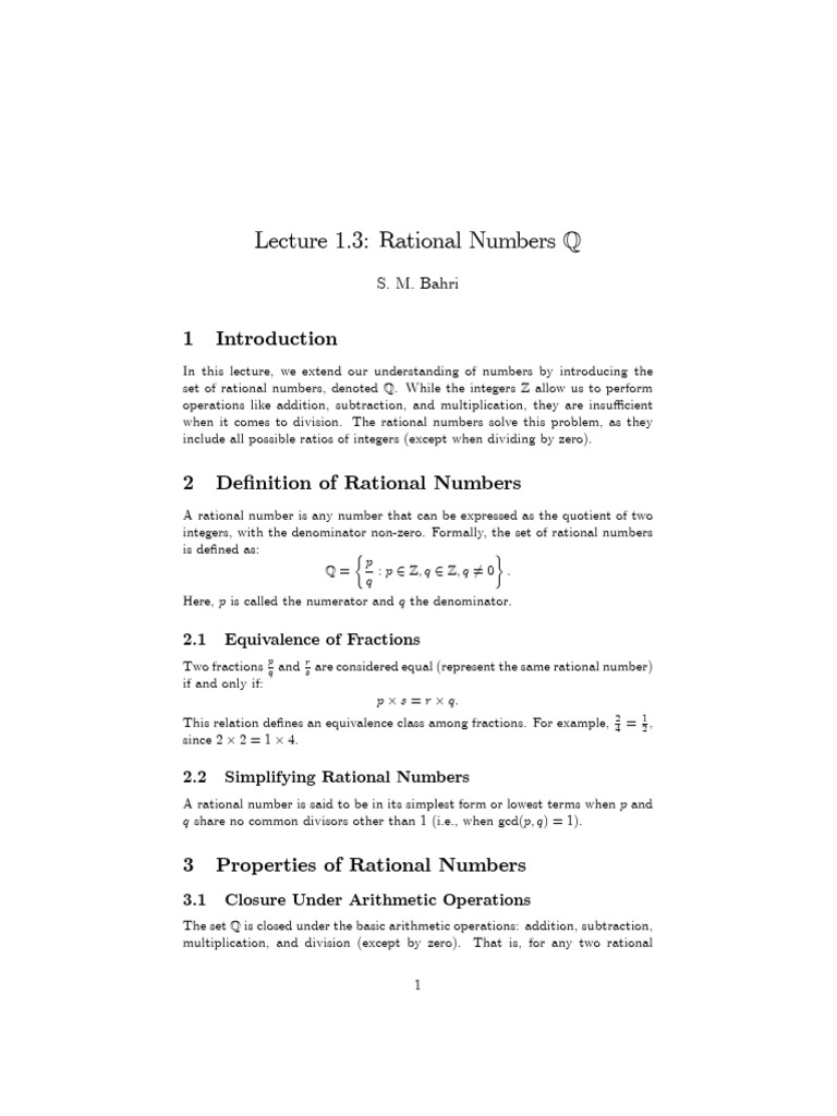 Lecture 1.3 The Set of Rational Numbers Q | PDF | Rational Number ...