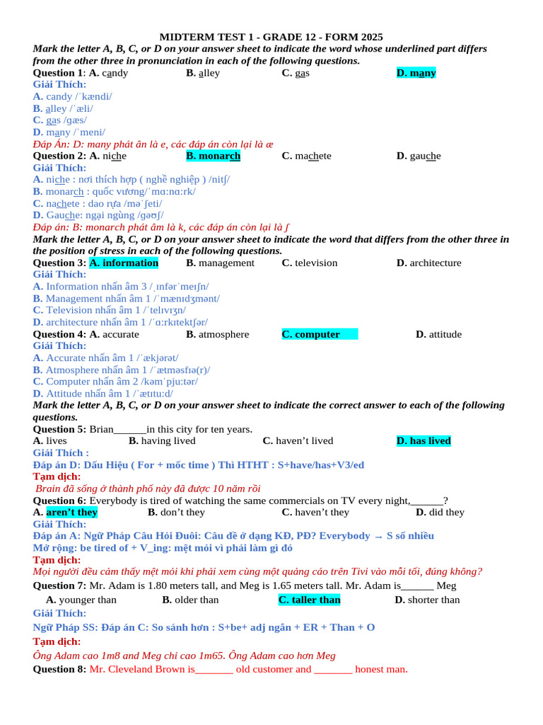 Midterm Test 1.Docx Key Chi Tiết | PDF
