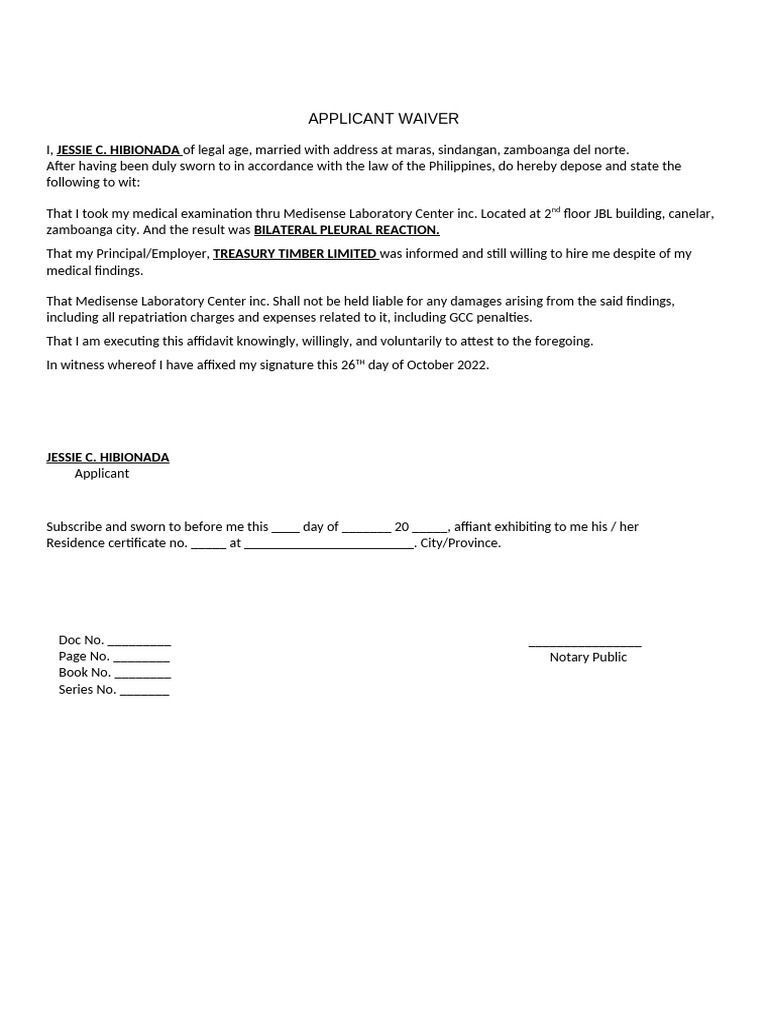 Applicant Waiver (Format) 1 | PDF