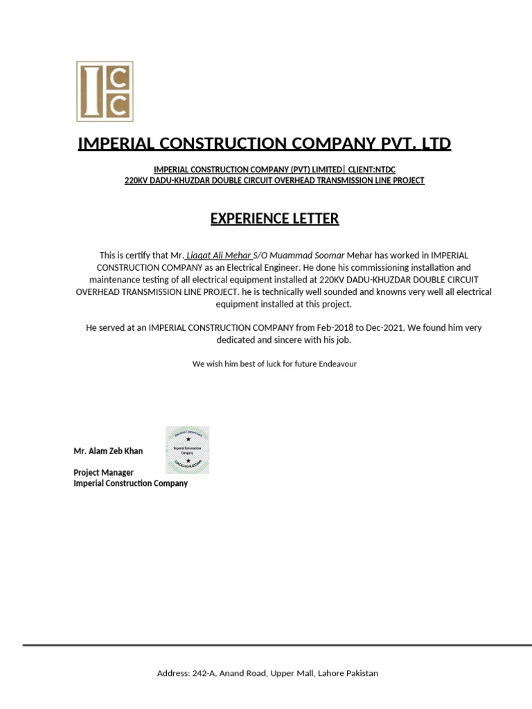 Experience Letter | PDF