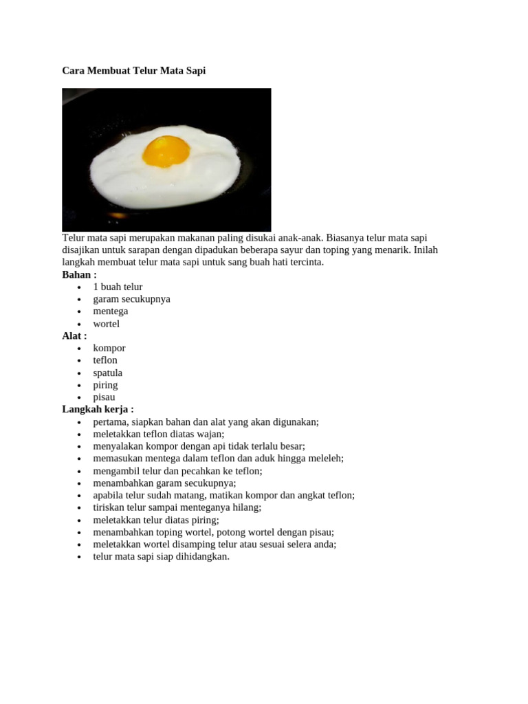 Cara Membuat Telur Mata Sapi | PDF