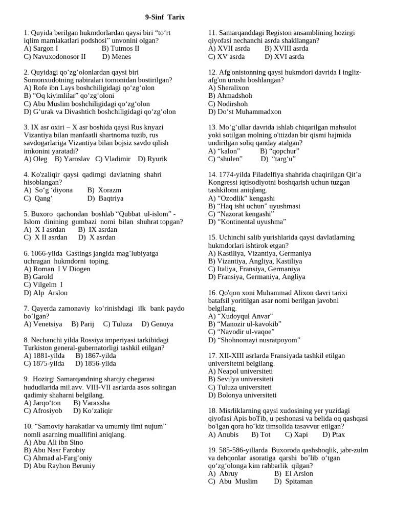 9 Sinf Tarix | PDF