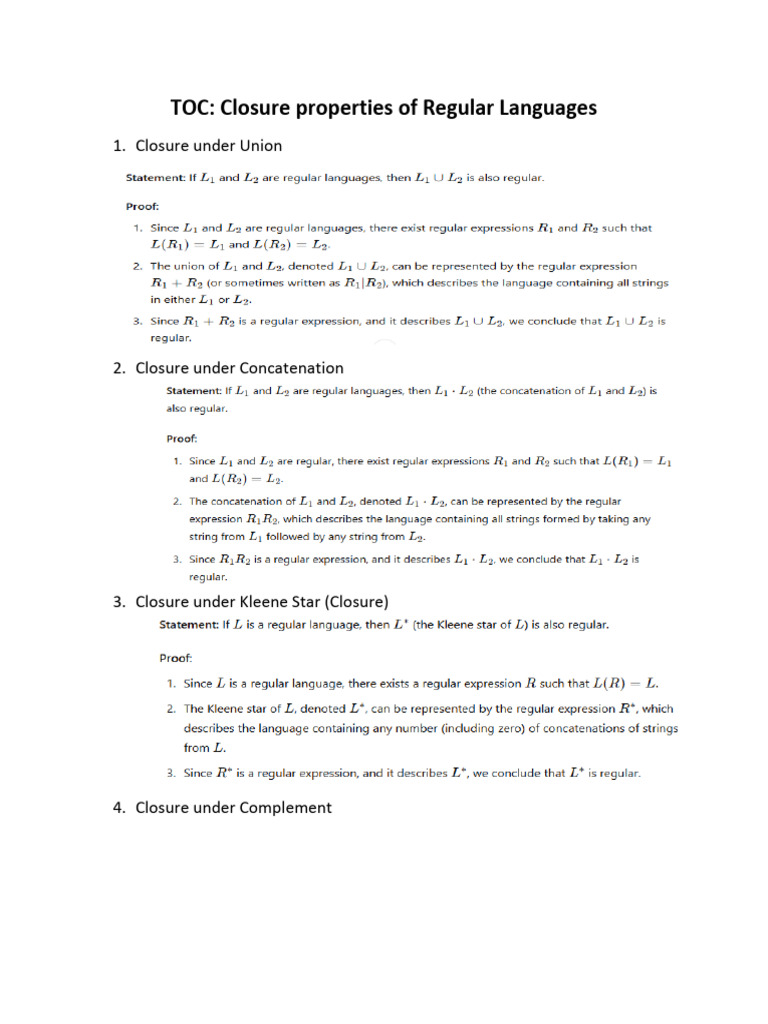 Closure Properties of Regular Languages | PDF