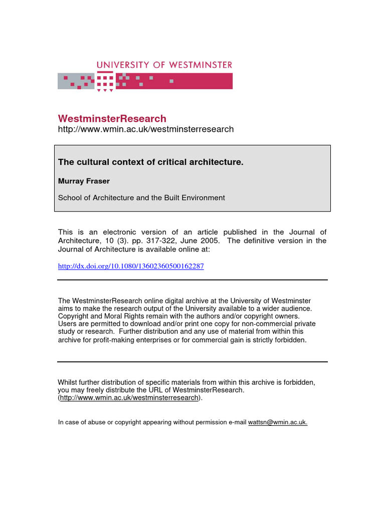 Cultural Context of Critical Architecture | PDF | Cultural Studies ...