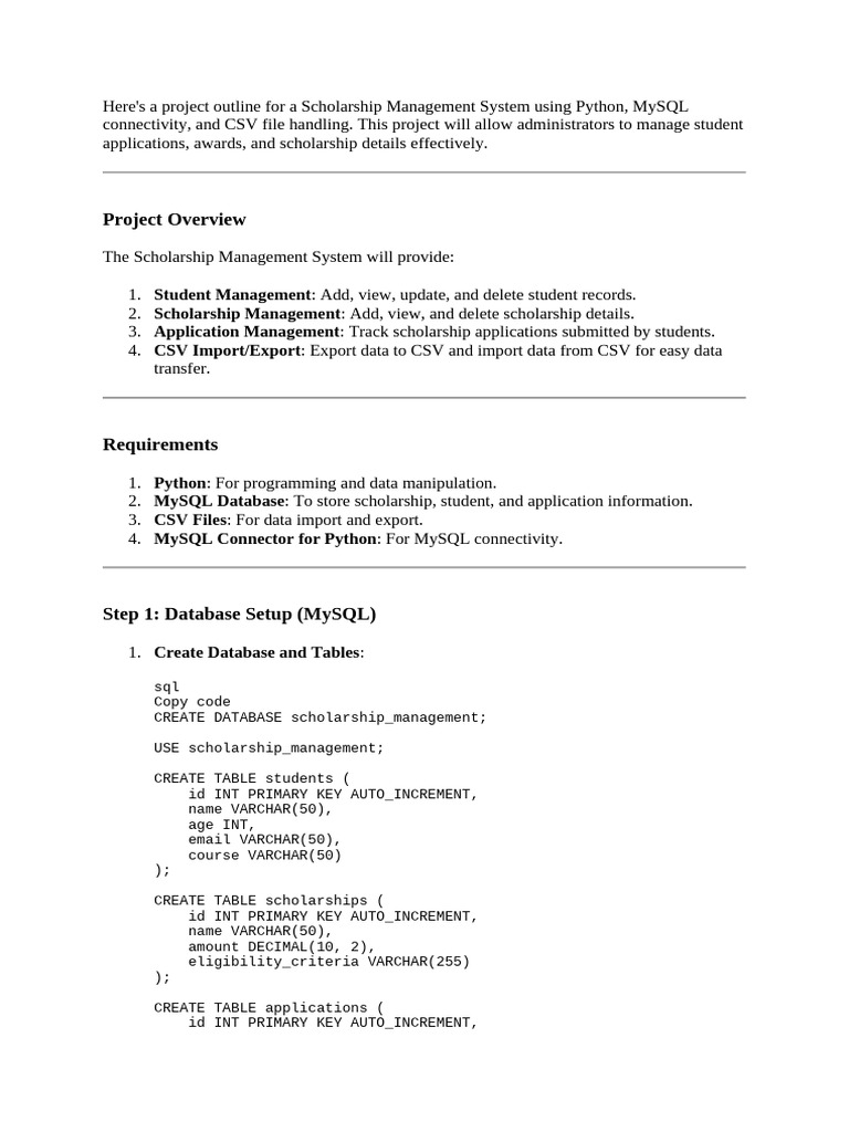 Scholarship Management Project Comp SC | PDF | Databases | My Sql