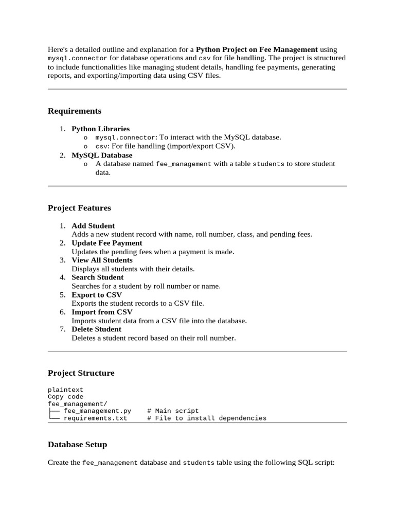 Python Fee Management System | PDF | Databases | Comma Separated Values
