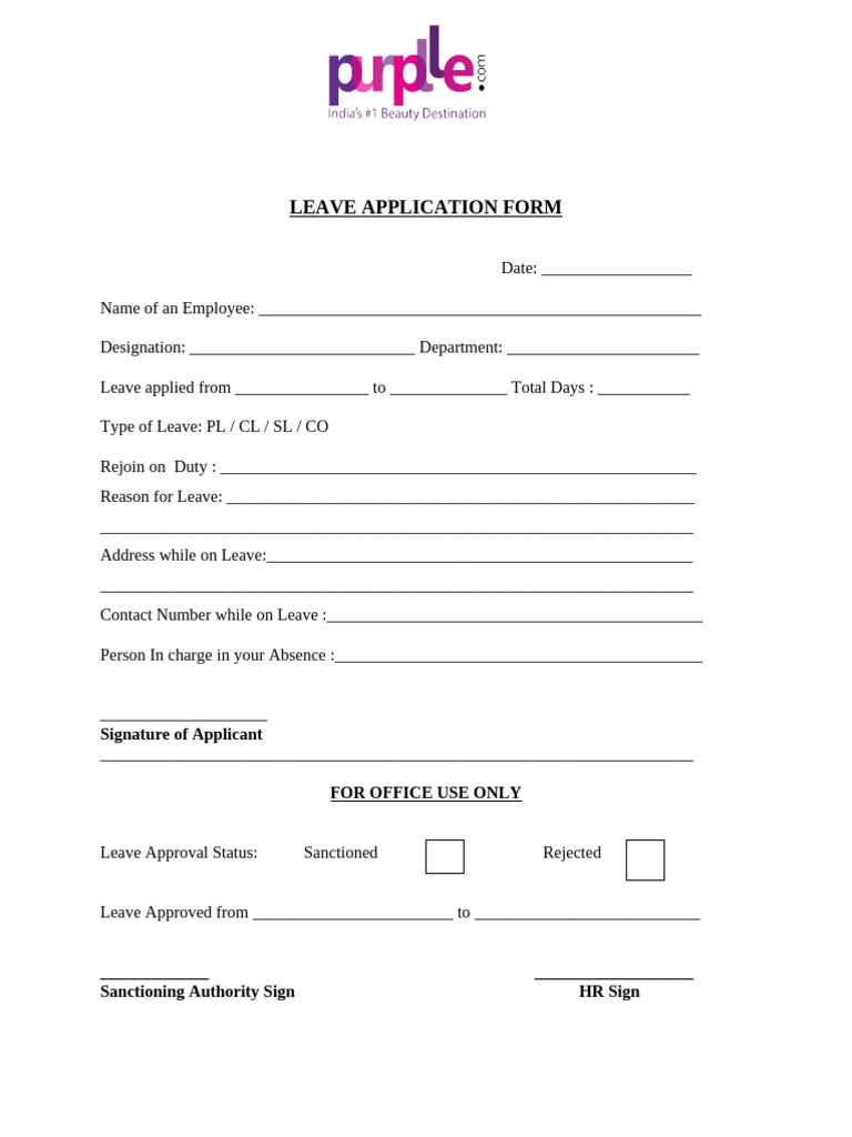 Leave Application Form Purplle | PDF