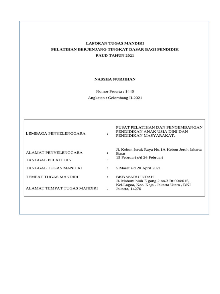 Laporan Tugas Mandiri Diksar 2021 | PDF