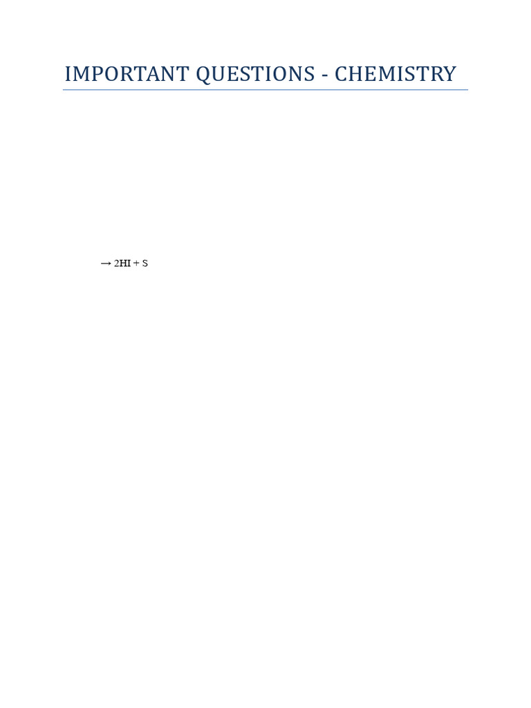 Important Questions Chemistry | PDF