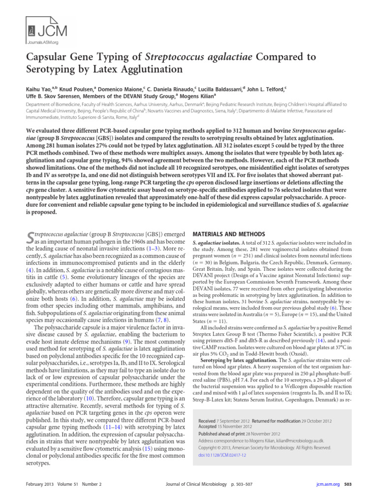 Capsular Gene Typing of Streptococcus Agalactiae Compared To Serotyping ...